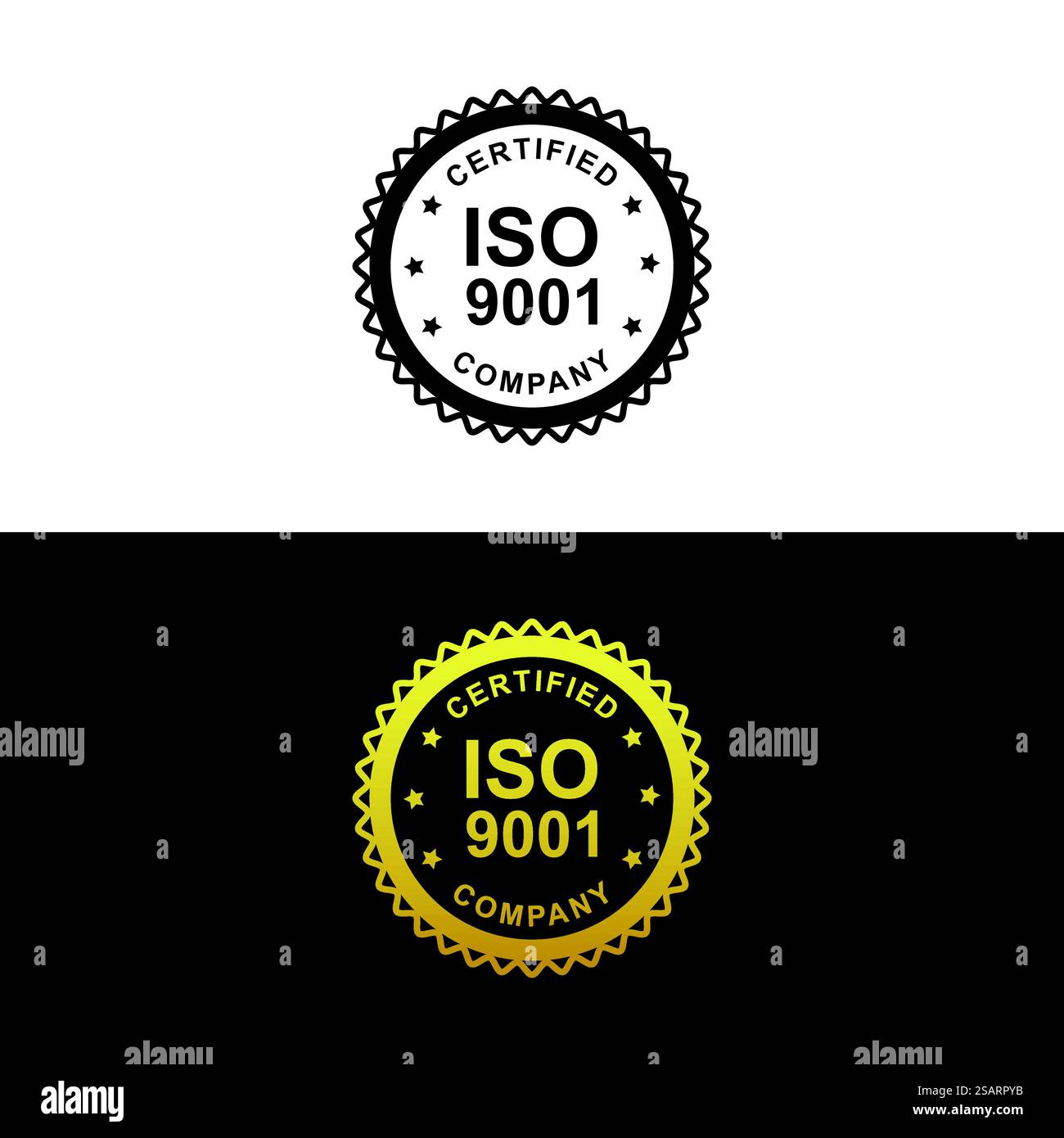 Iso certification stamp or label in black and gold color isolated on ...