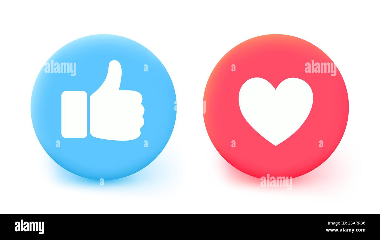 Thumb up and heart icon. Vector like and love button for website and ...