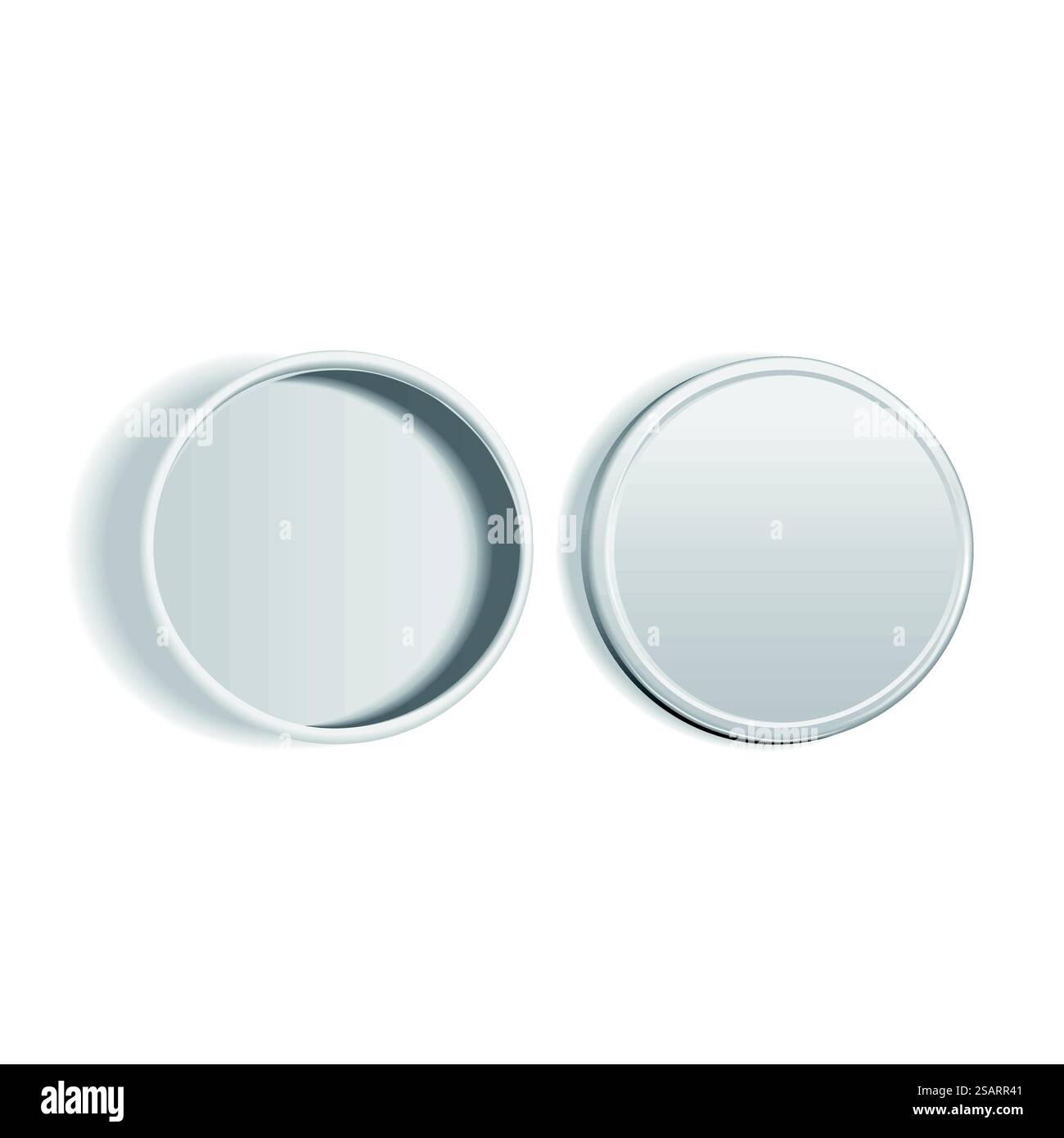 top view of open round metal box isolated on white background. round ...