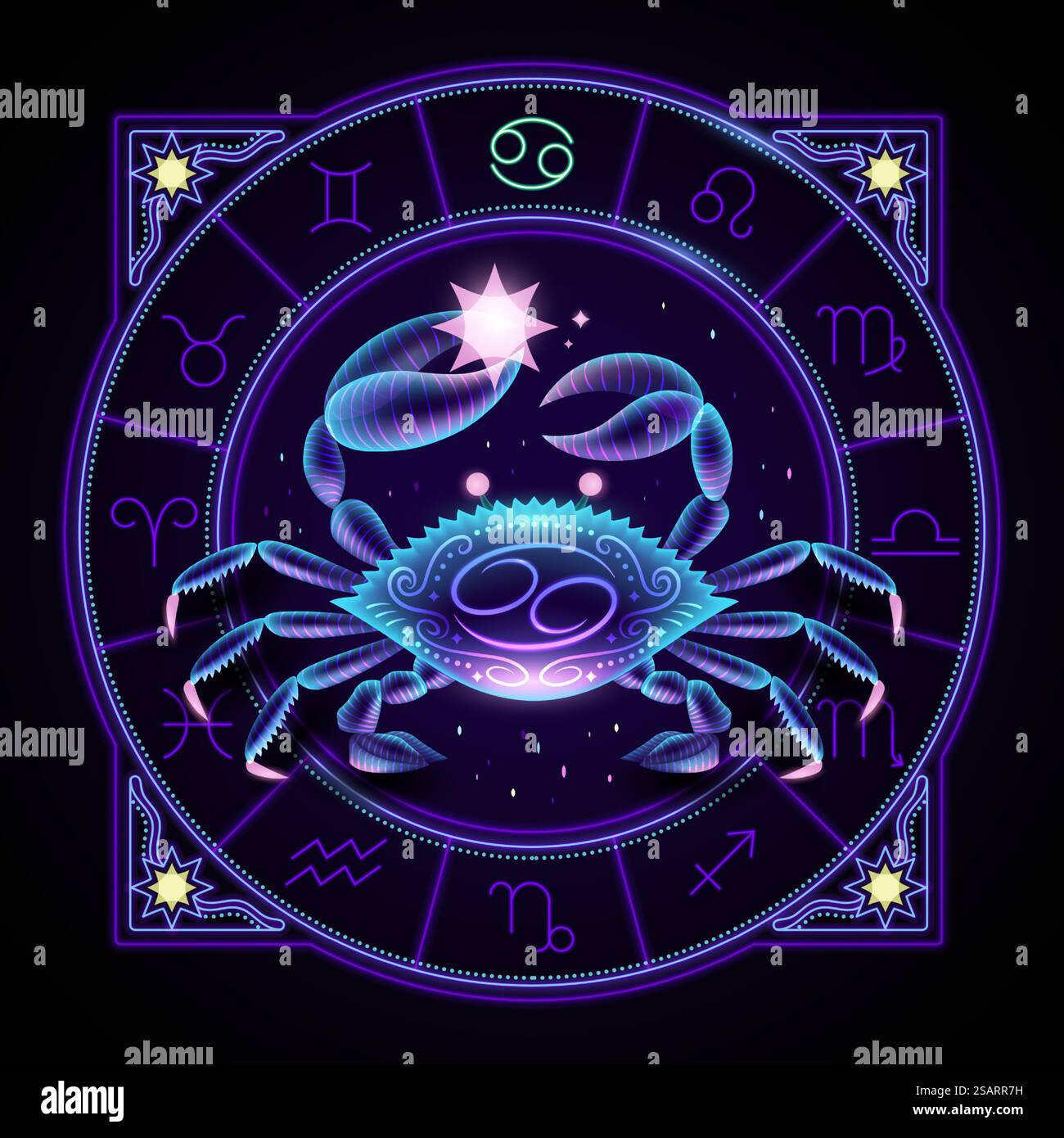 Cancer zodiac sign with crab symbol in a circle hi-res stock photography and images - Alamy