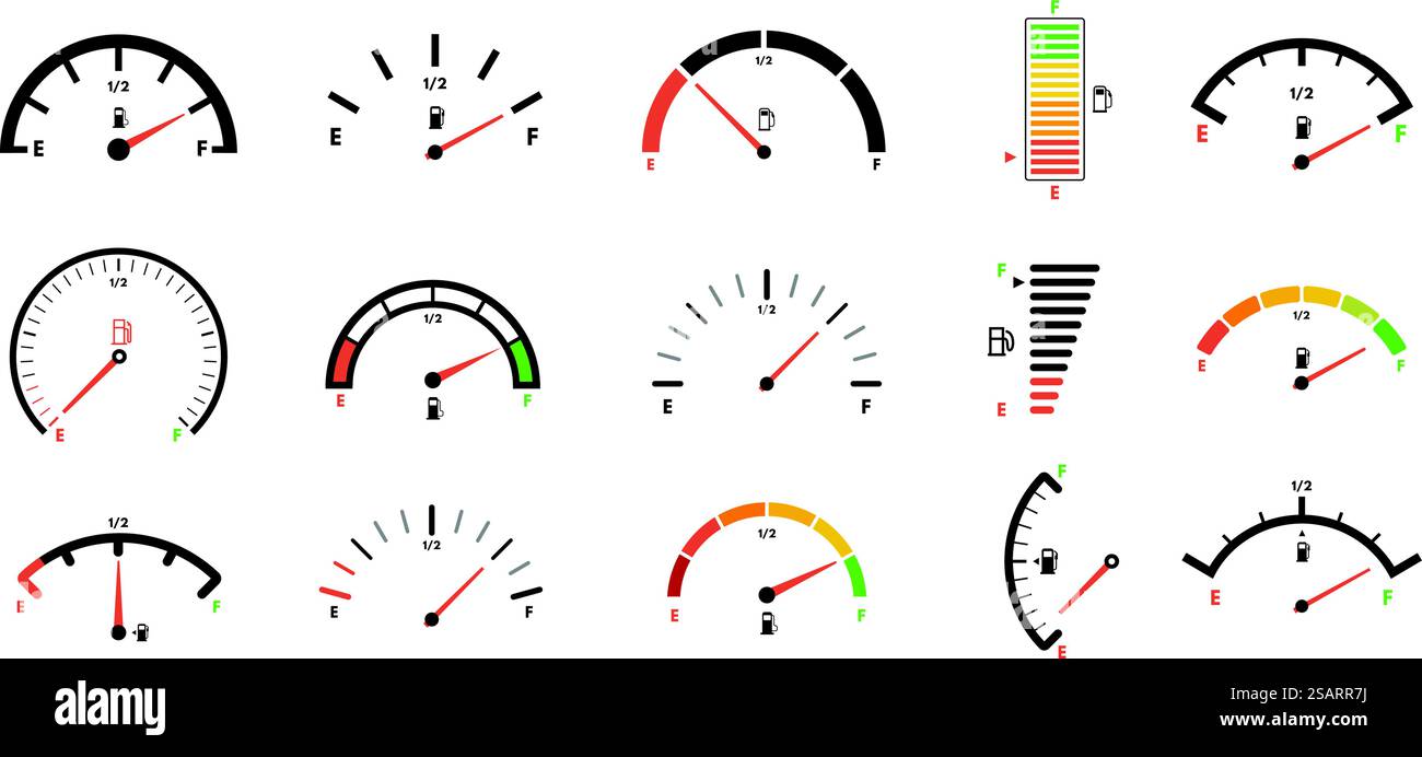 Fuel gauge scales. Gas meter, petrol level indicator for car dashboard ...
