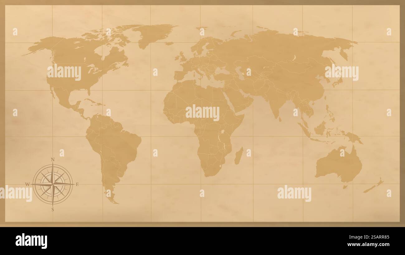 Vintage old world map vector illustration. World atlas in antique retro ...