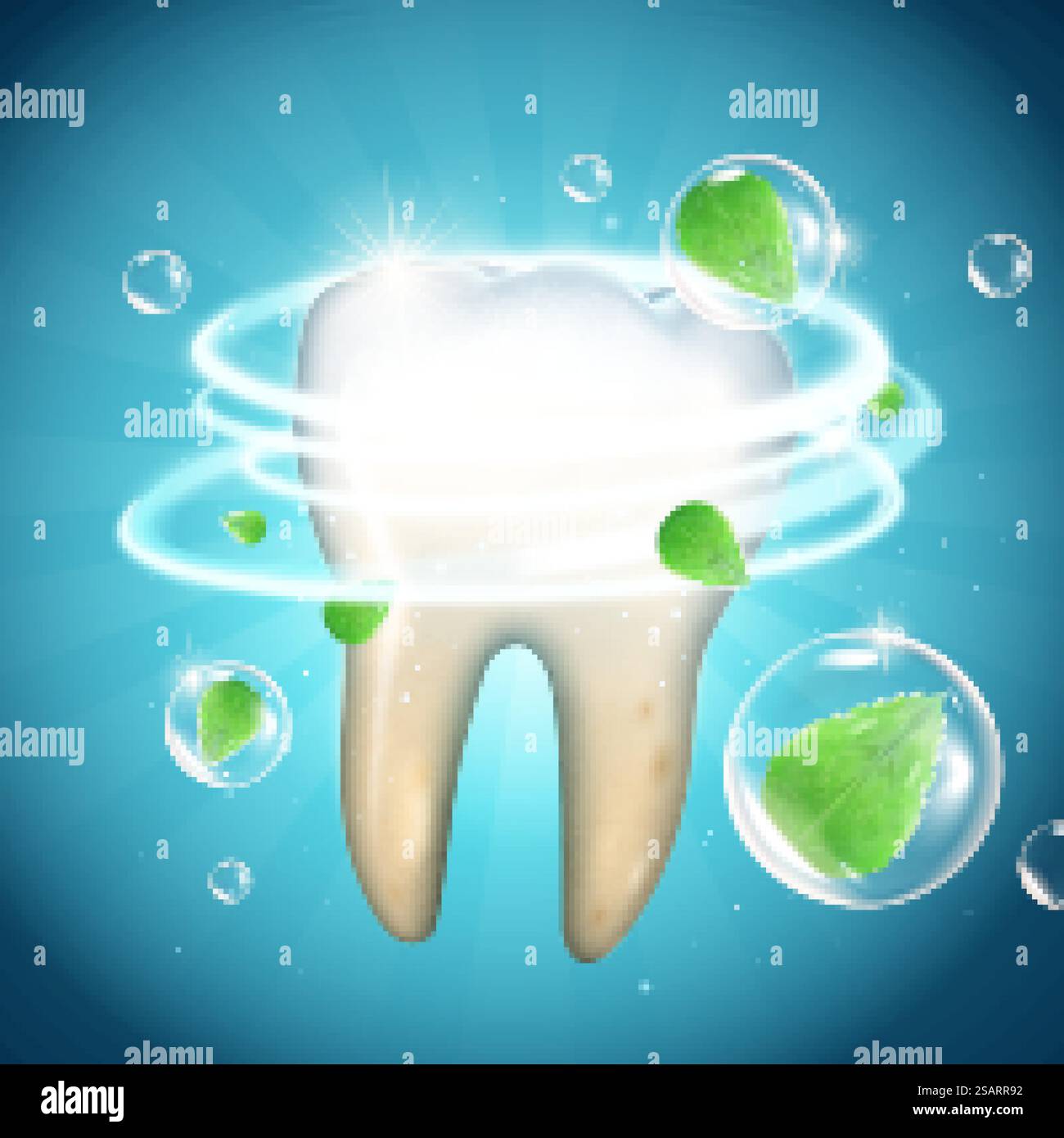 Realistic tooth model with dynamic whitening effect and flying mint ...