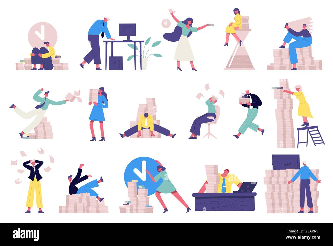 Deadline office work. Unorganised rushing office characters, time ...