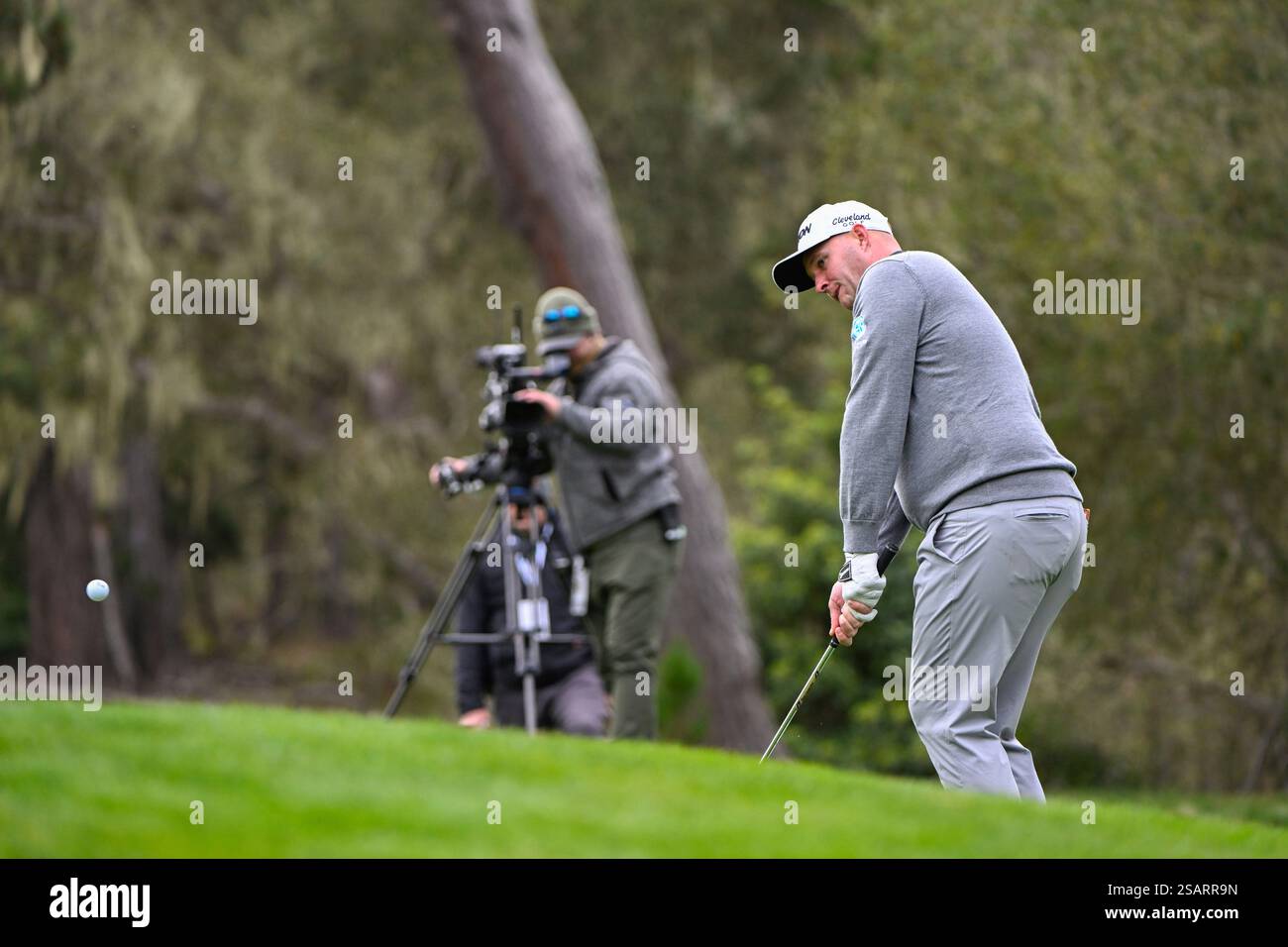 PEBBLE BEACH, CA - JANUARY 30: Sepp Straka (USA) chips on to 7 during ...