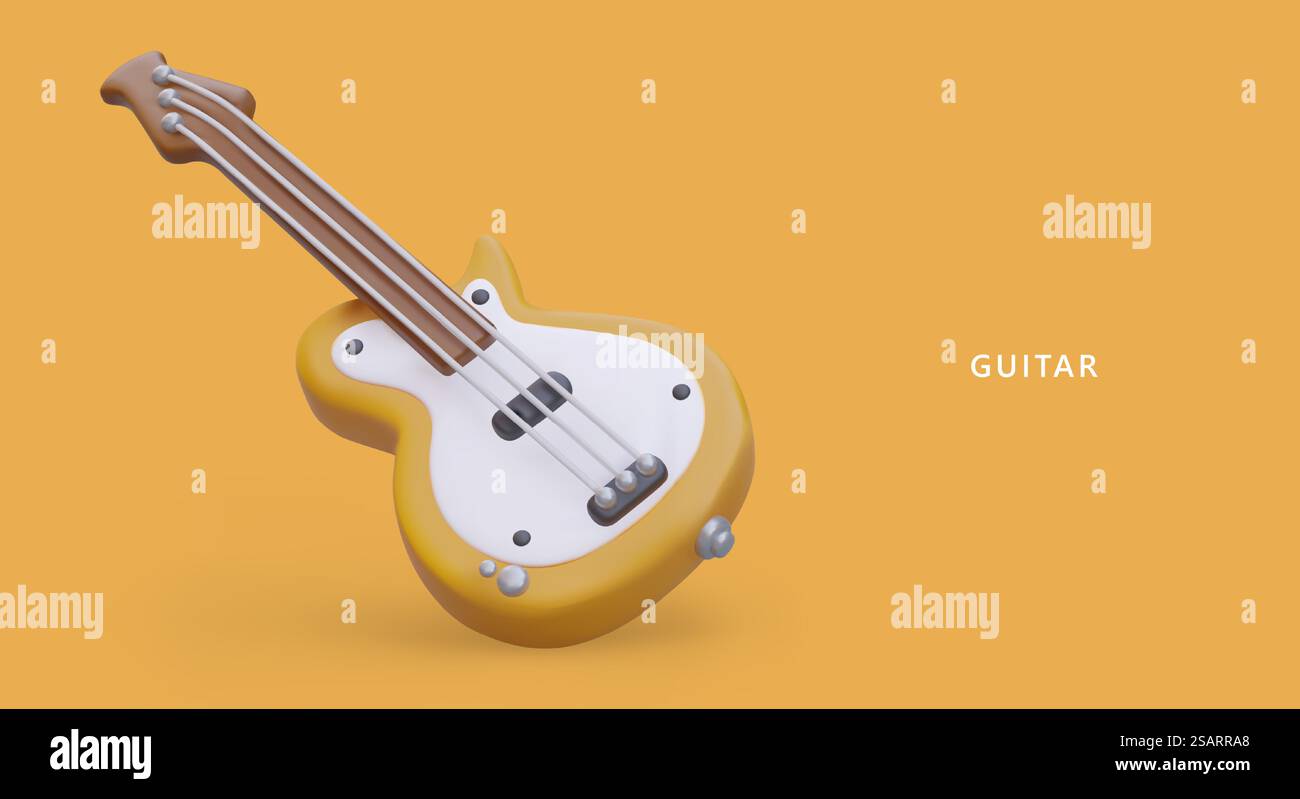 Realistic guitar on yellow background. Stringed musical instrument ...