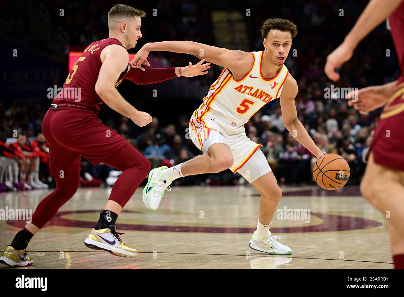 Atlanta Hawks guard Dyson Daniels (5) drives against Cleveland ...