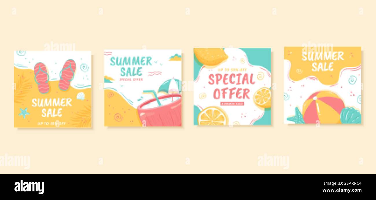 Summer square web banner template Stock Vector Image & Art - Alamy