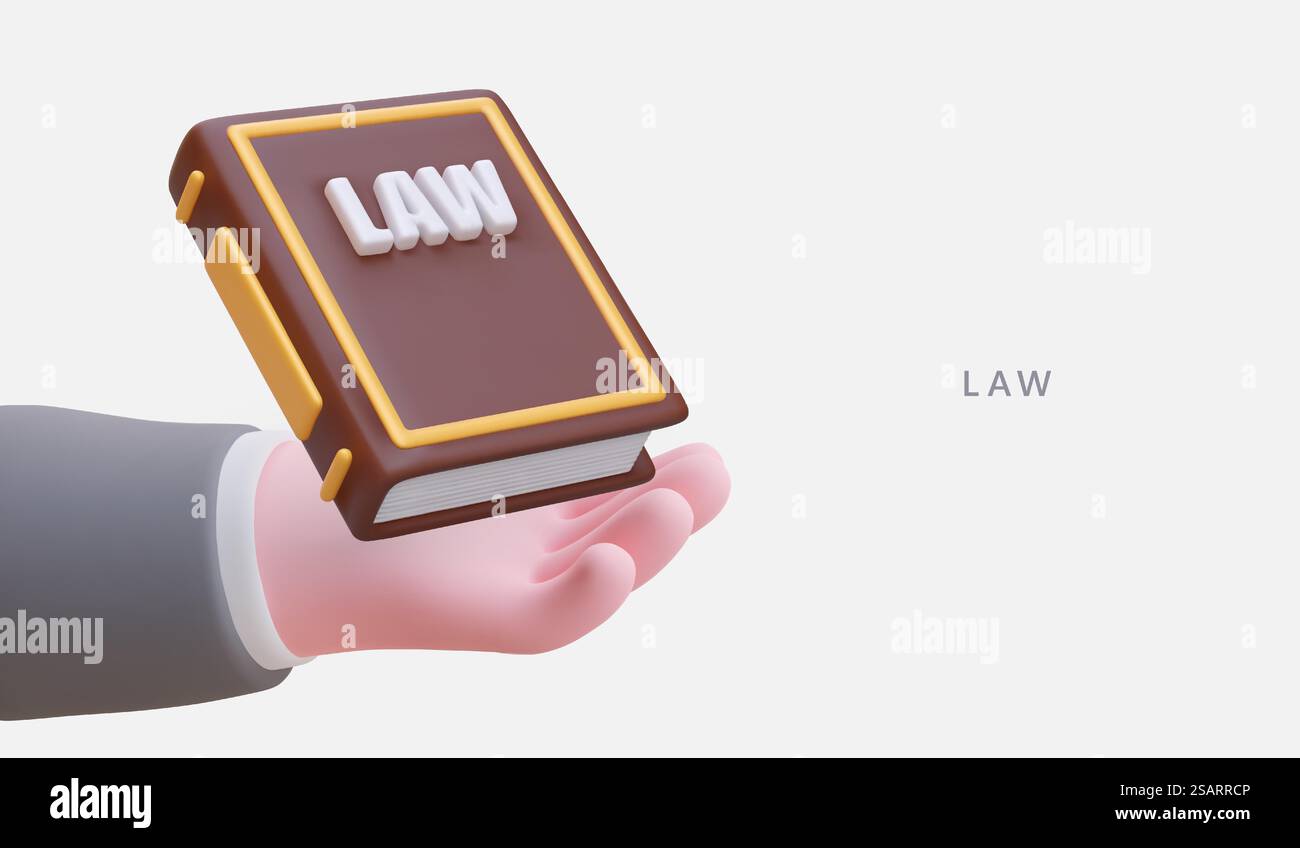 3d realistic hand holding law book. Justice, protection of rights ...