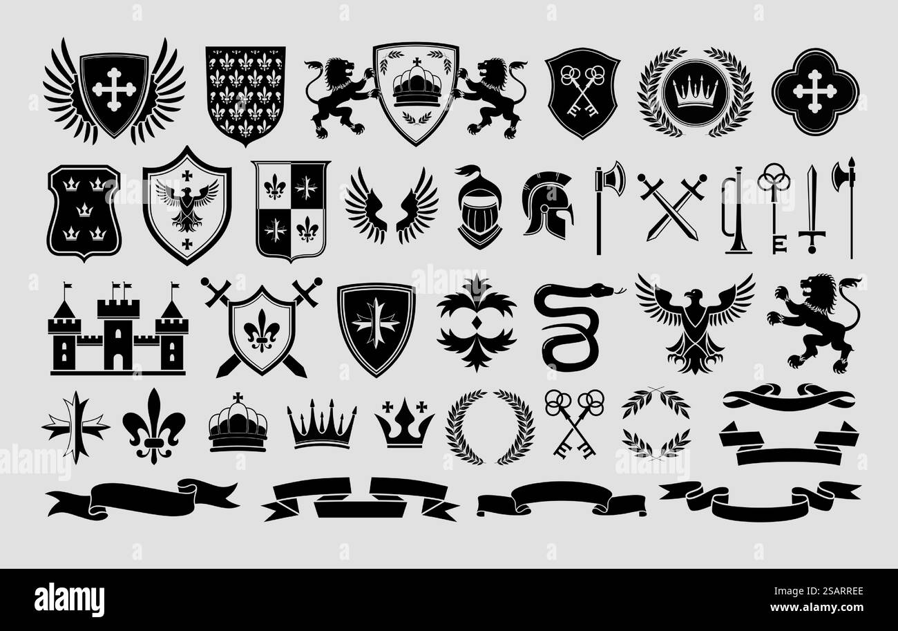 Stencil heraldic emblem templates. Traditional snake, lion and eagle ...