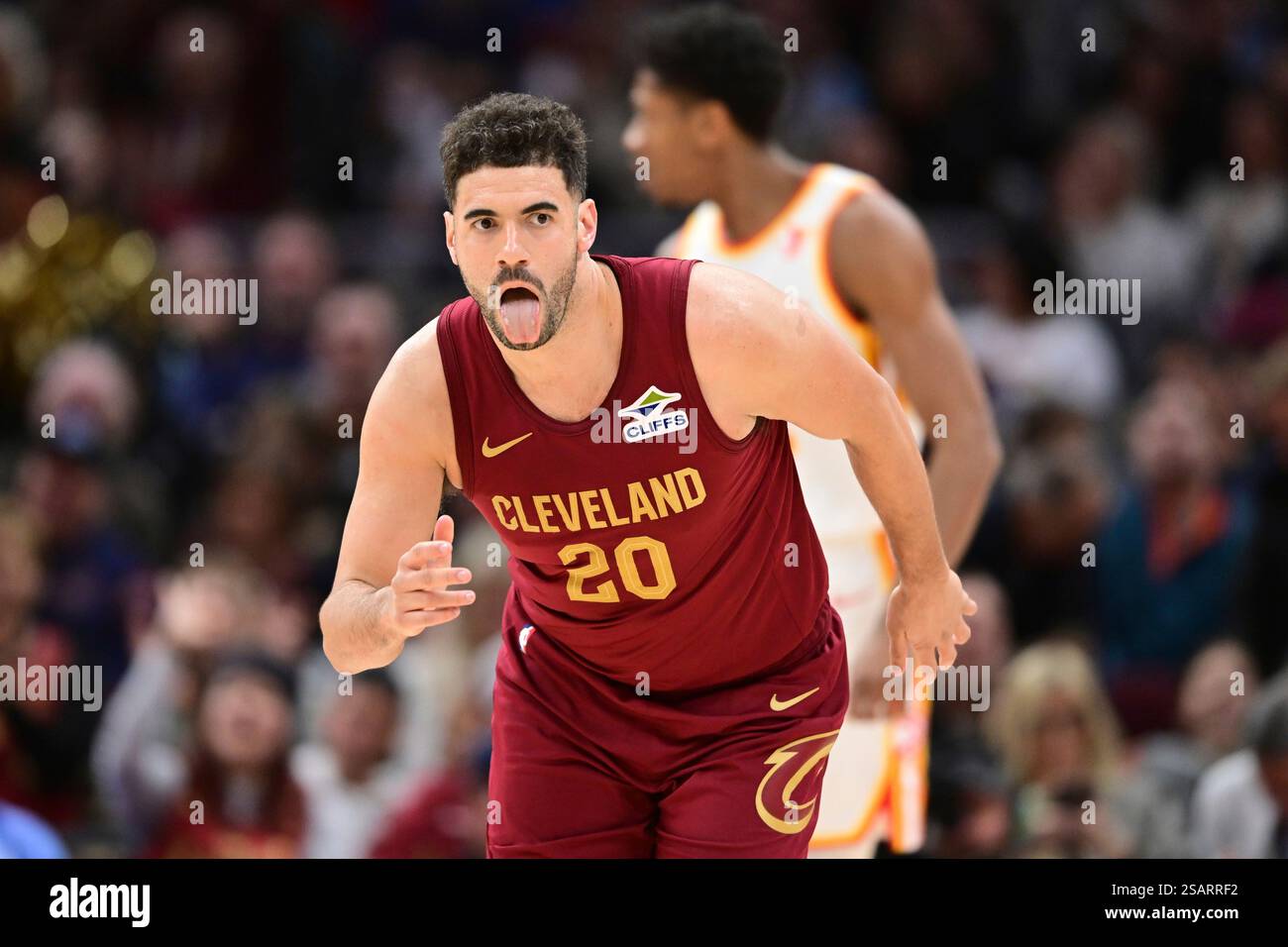 Cleveland Cavaliers forward Georges Niang celebrates after a 3-point ...