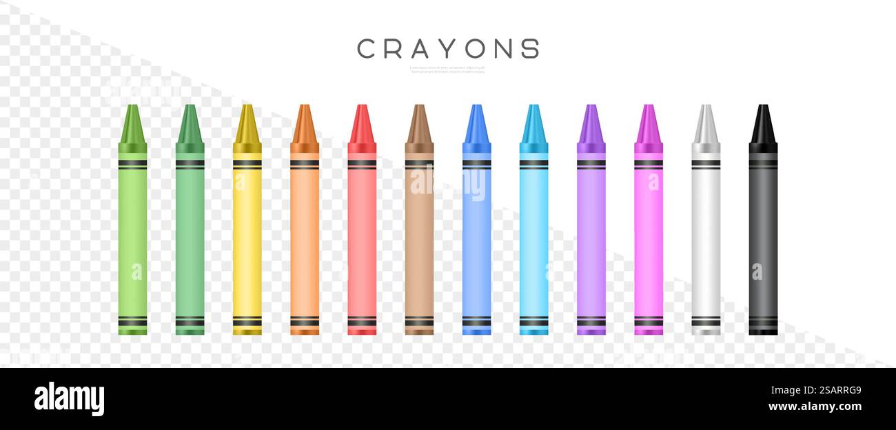 Crayons. Colorful wax pencils collection. Vector realistic illustration ...