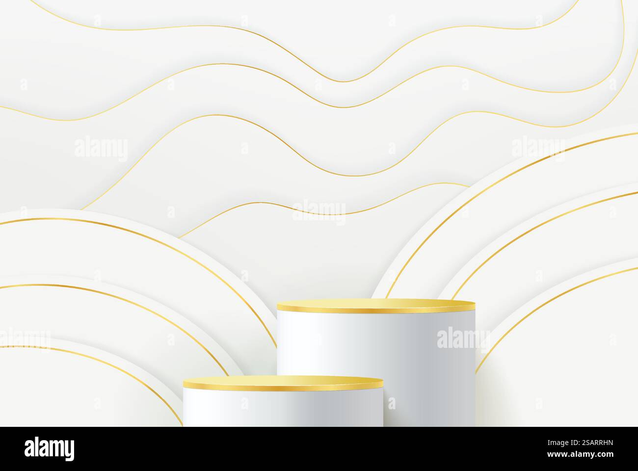 Gold realistic cylinder pedestal podium with vertical stripes layers hi ...