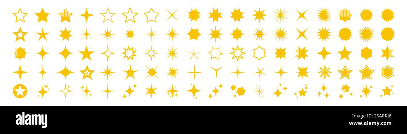 Star icons vector set. Abstract yellow sparkles. Twinkling stars, shining burst. Christmas ...