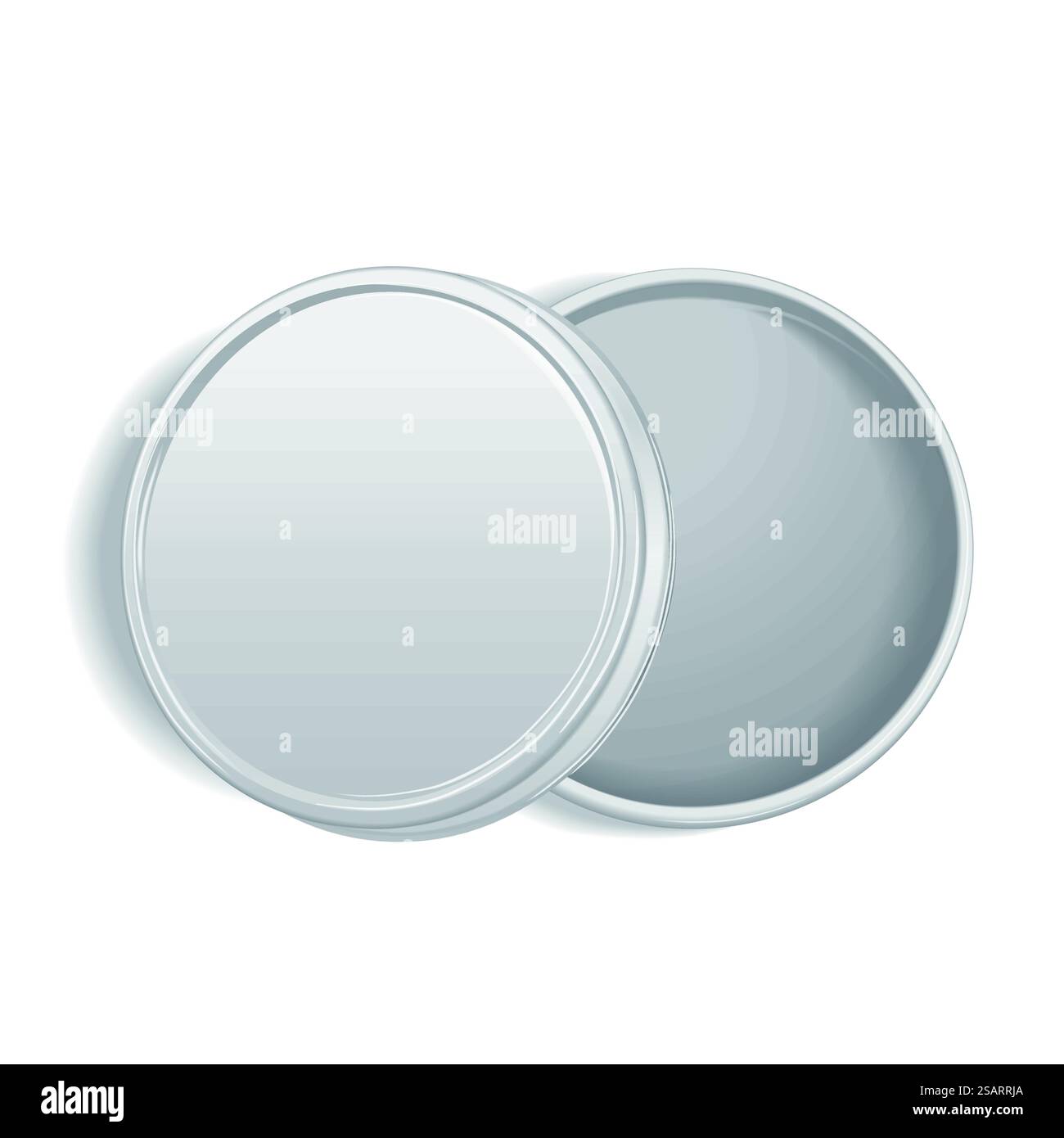 top view of open round metal box isolated on white background. round ...