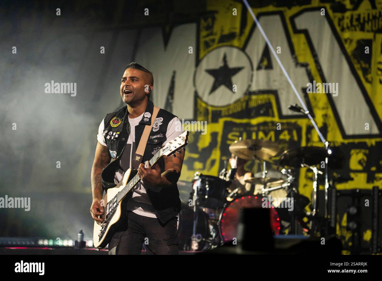 Dave Baksh of Sum 41 performs at Scotiabank Arena during their final ...