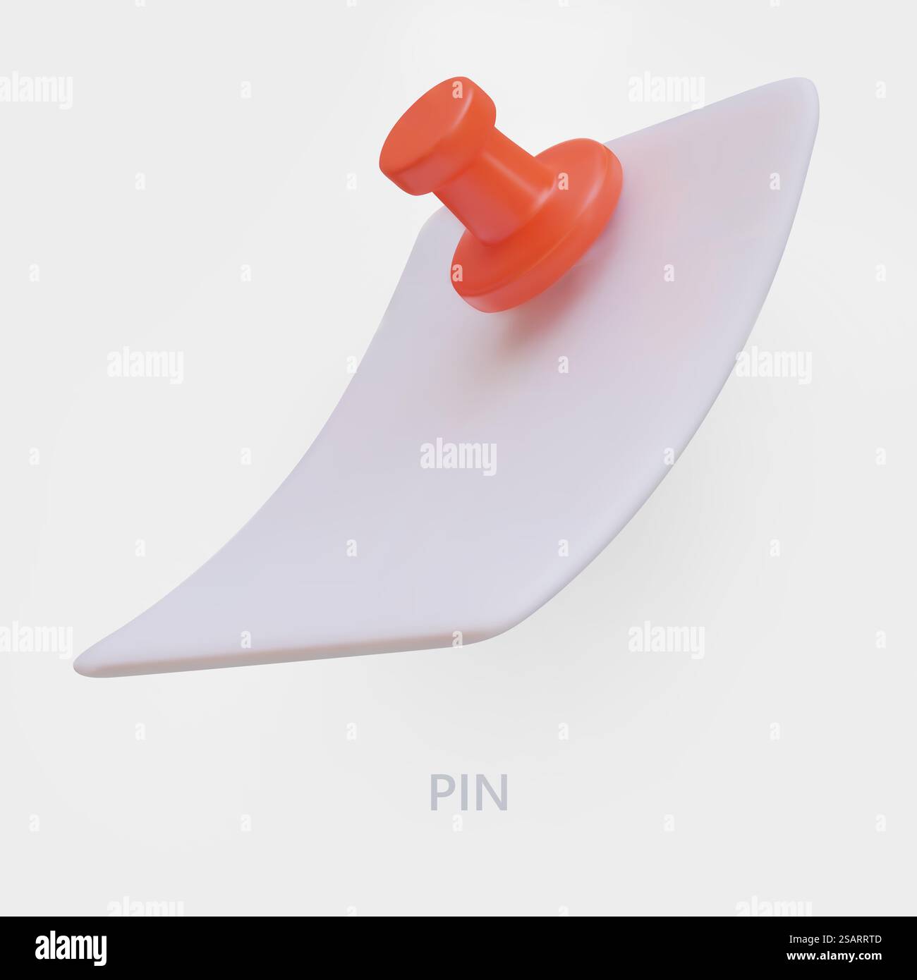 Realistic white note with red pin, side view. Empty wall sticker with ...