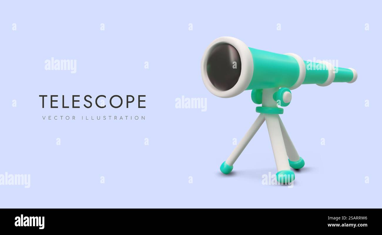 3D telescope on tripod. Vector cartoon image. Services of supervision ...
