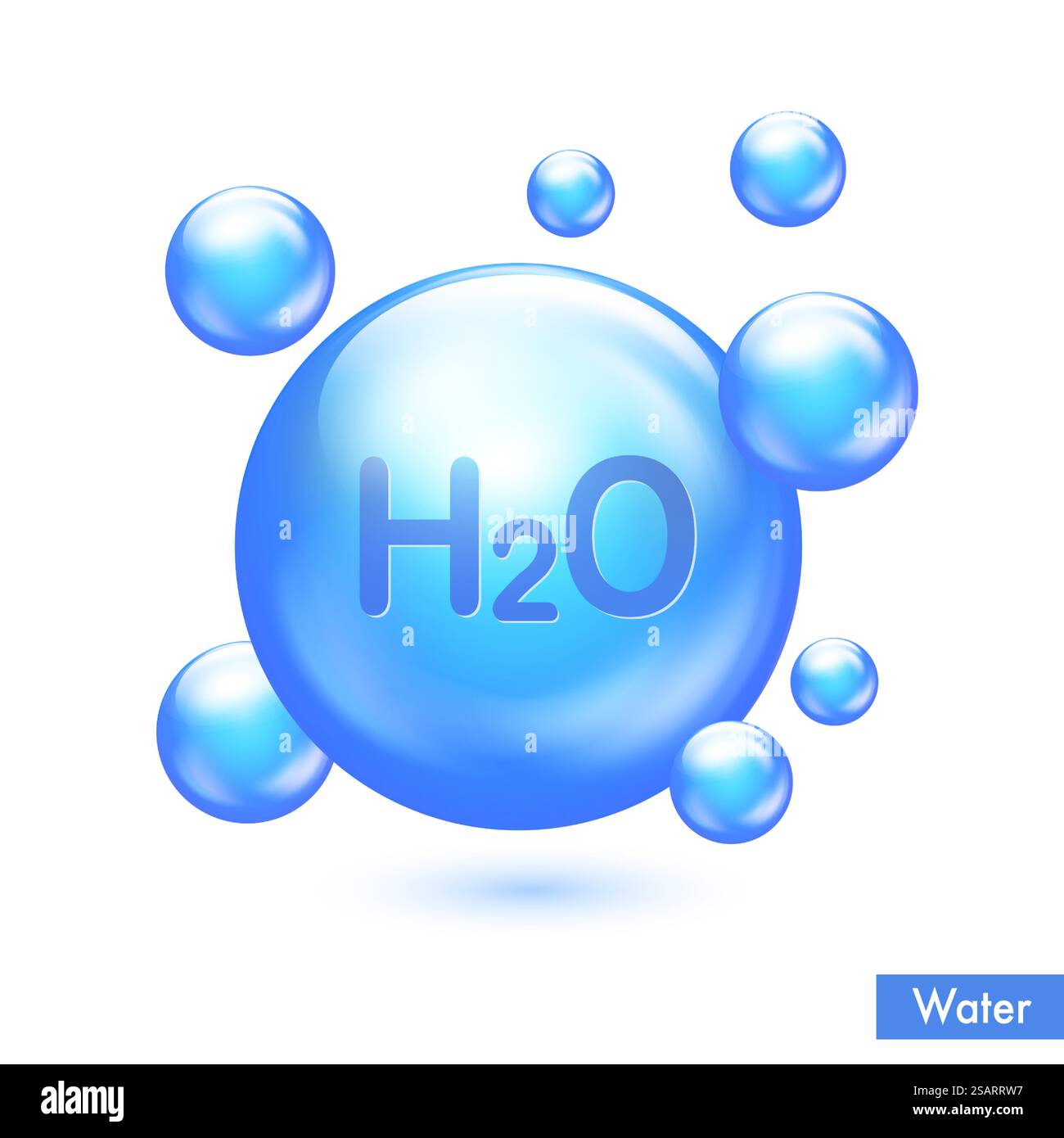 Water H2O blue shining molecule. Pill capcule icon . Chemical substance drop. Meds for heath ads ...