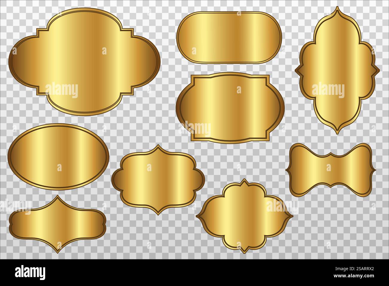 Elegant golden labels set, glossy labels with black frame isolated on ...