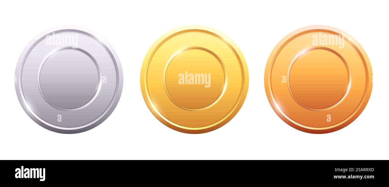Medals logo collection. Set of shiny round awards in gold, silver and ...