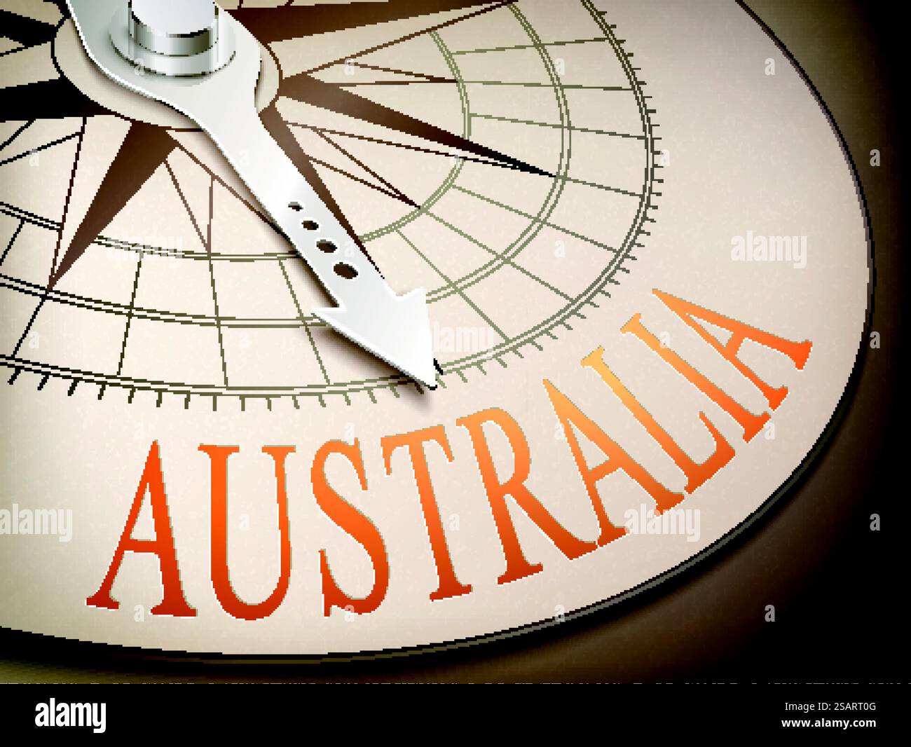 3d illustration compass needle pointing the destination Australia. 3d ...