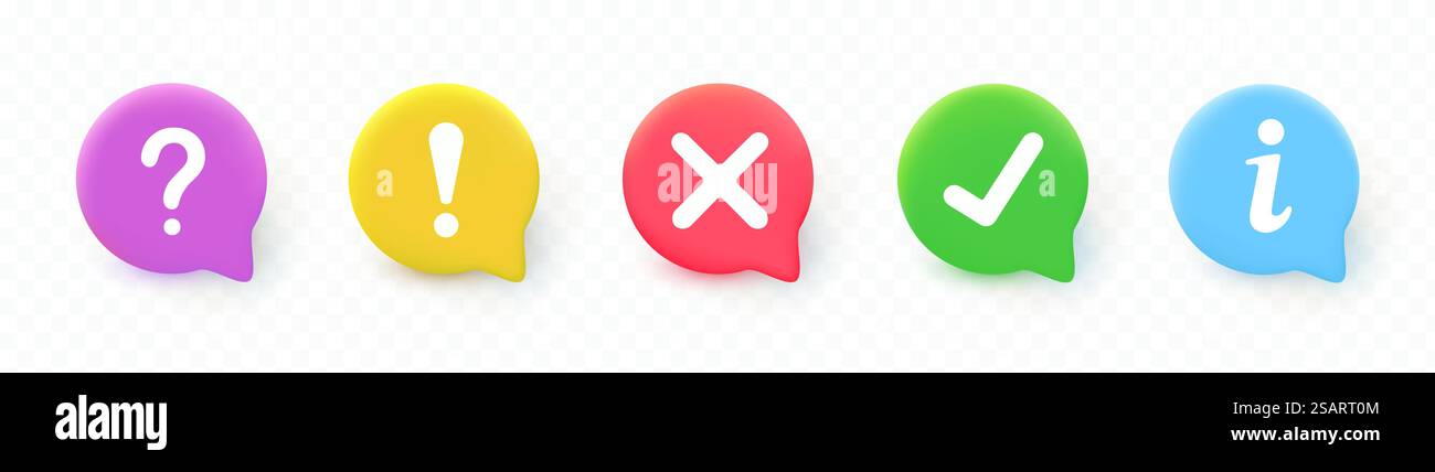 Icon set of check mark, cross, question mark, exclamation point ...