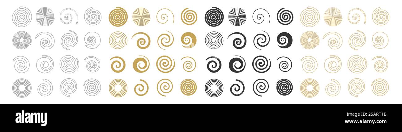 Set of simple spirals. Swirl motion twisting circles design element set ...