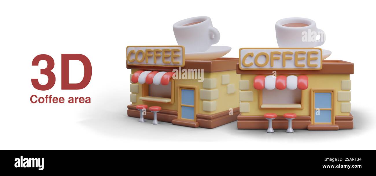 Concept of coffee zone. Place for breakfast, lunch break, rest. Set of ...