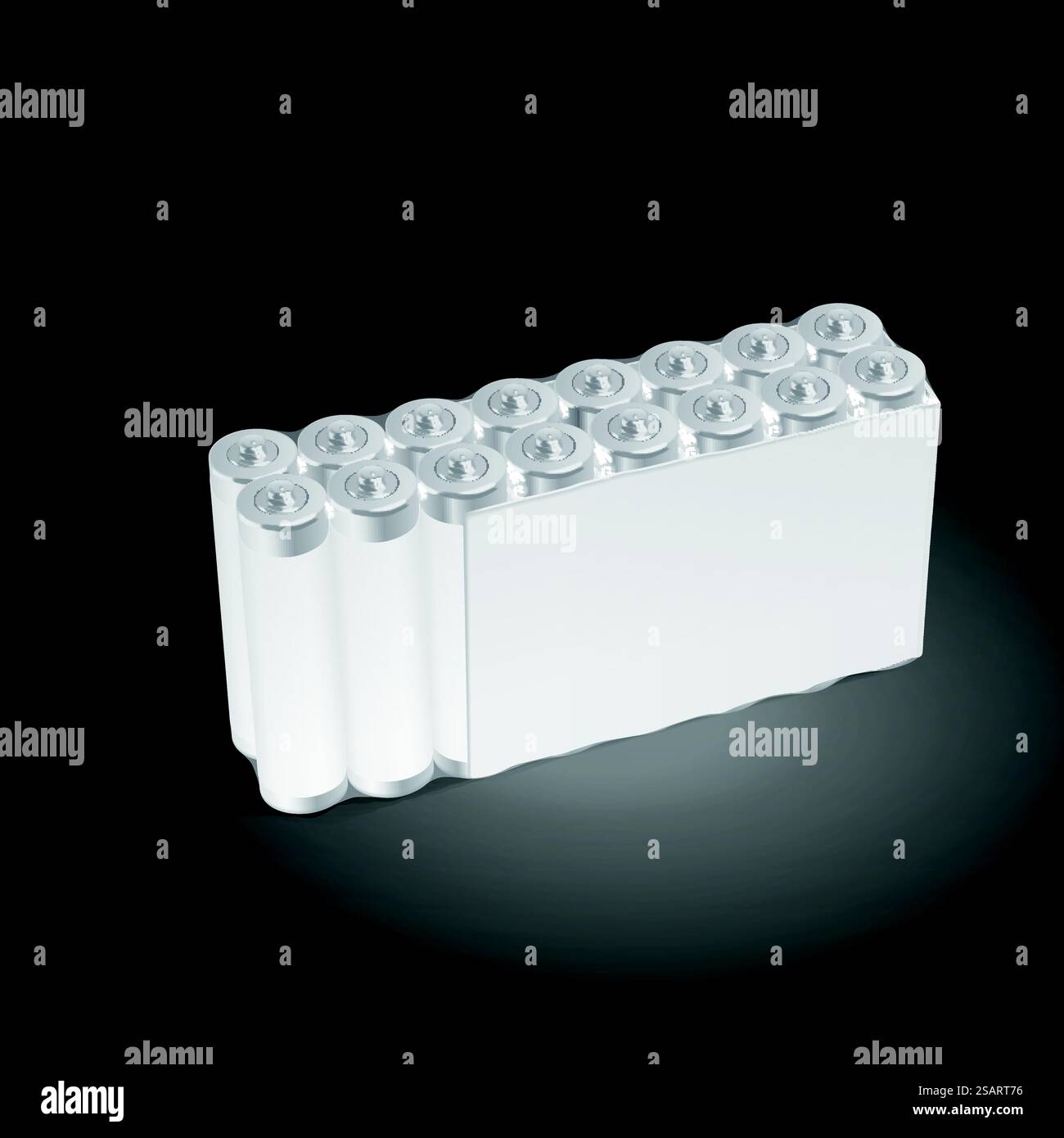 pack of blank batteries isolated on black background. 3D illustration ...