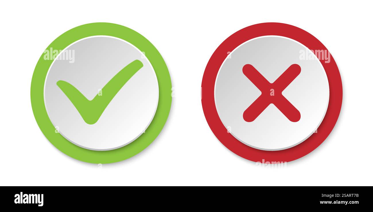 Correct and incorrect sign, check mark sticker, vector illustration ...