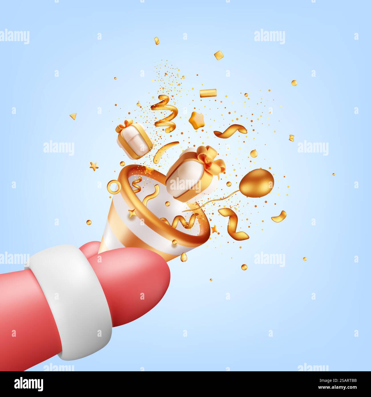 3D Party Popper with Confetti in Santa Claus Hand Isolated. Render ...