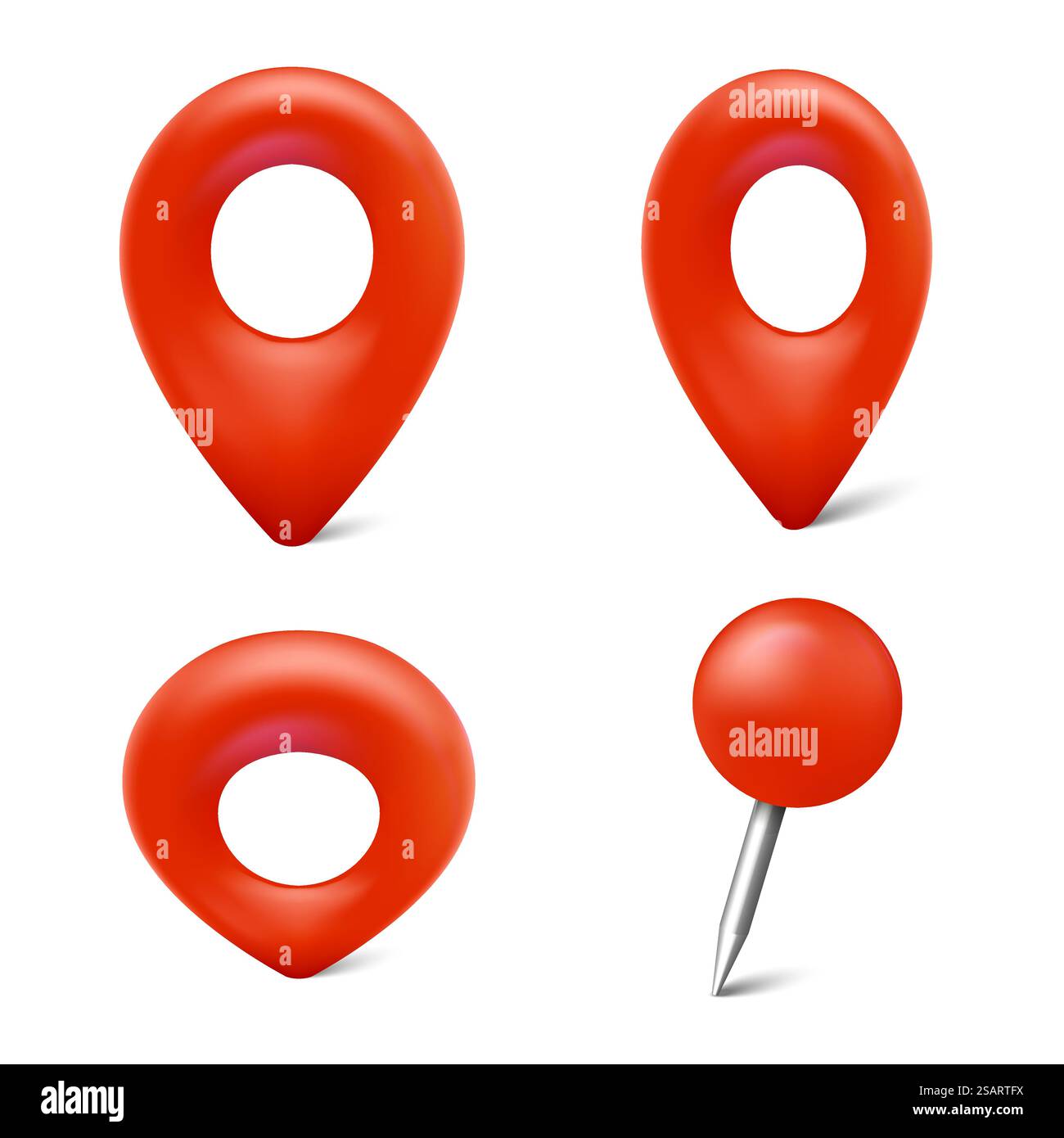 Set of map markers, map pin icons, 3d modern vector pointers for geo location isolated on white ...
