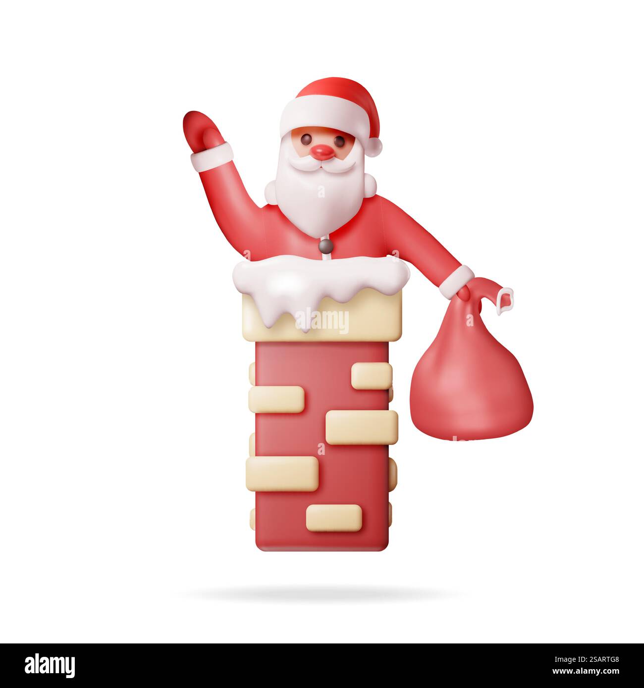 3D Santa Claus with Bag with Gifts in House Chimney Isolated. Render ...