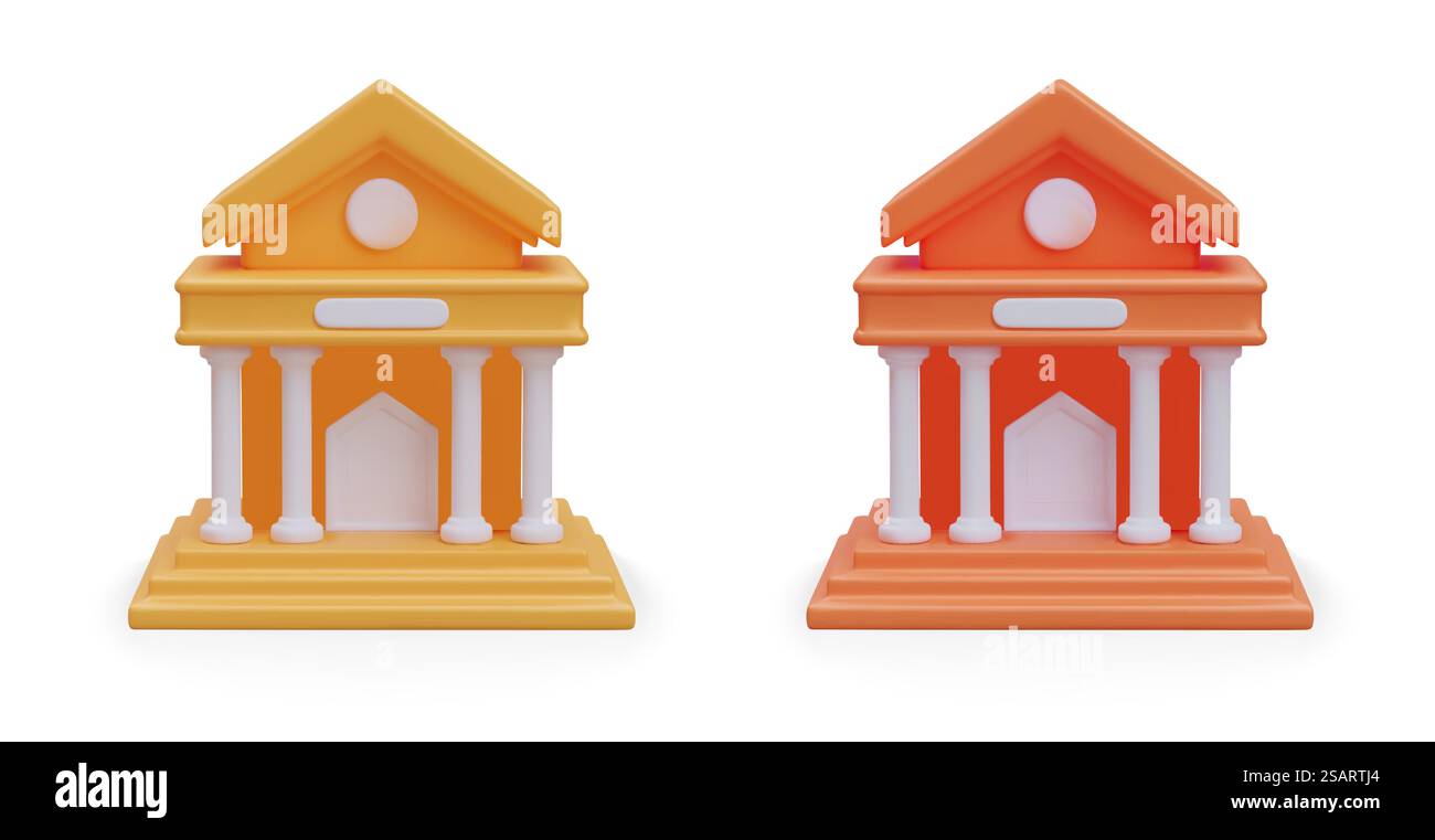 Set of court building models in yellow and orange colors. Justice and ...