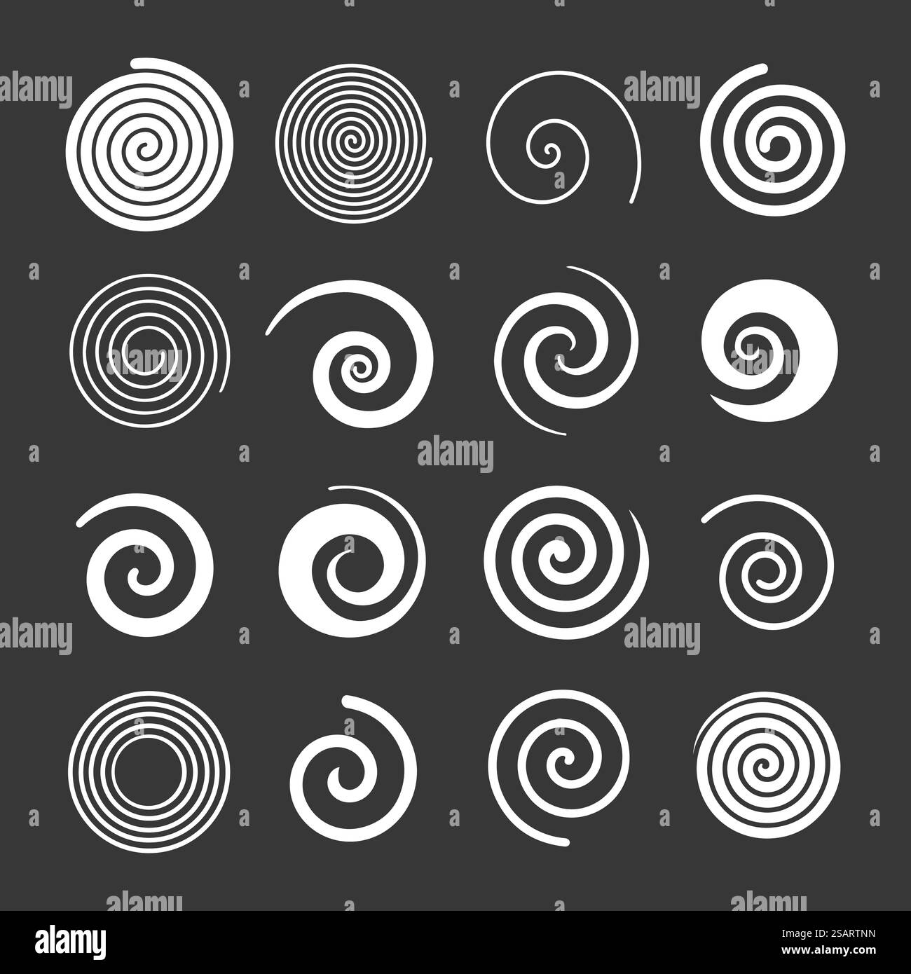 Set of simple spirals. Swirl motion twisting circles design element set ...
