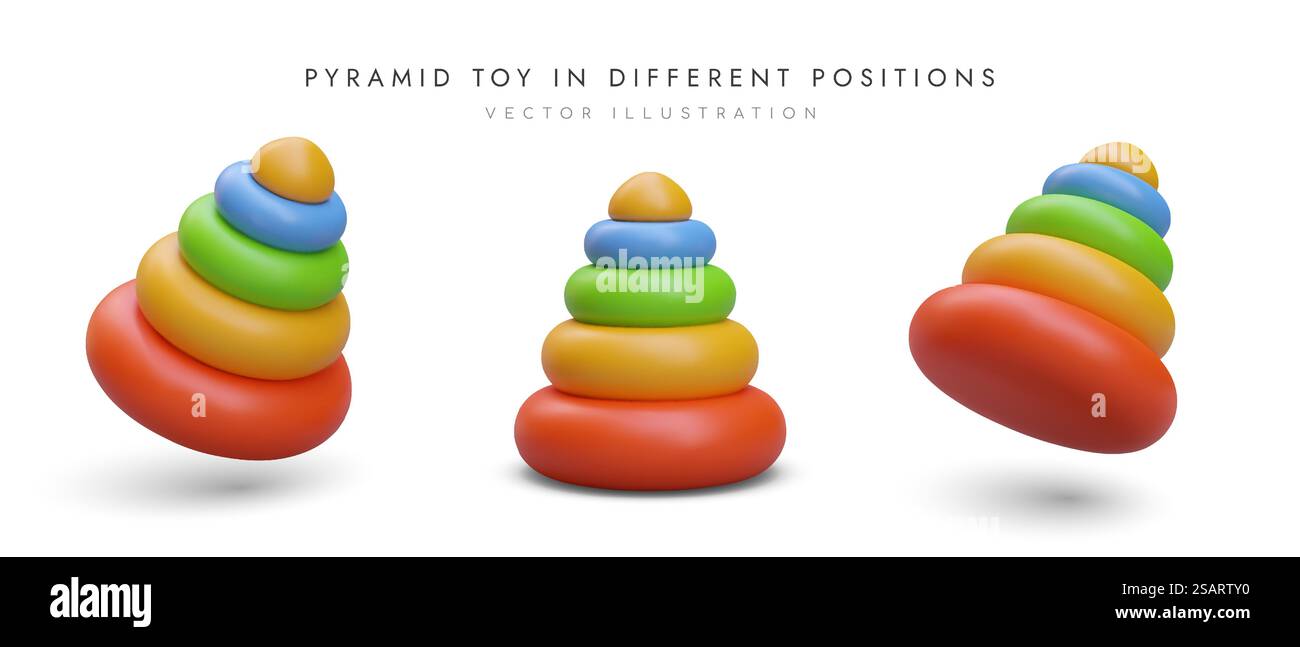 Realistic pyramid toy in different positions. Advertising poster with ...