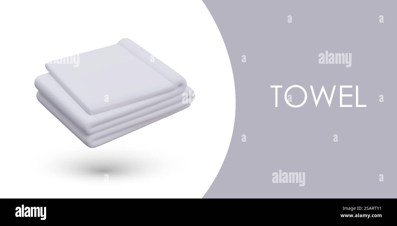 Realistic white folded bath towel, top view. Absorbent fabric for ...