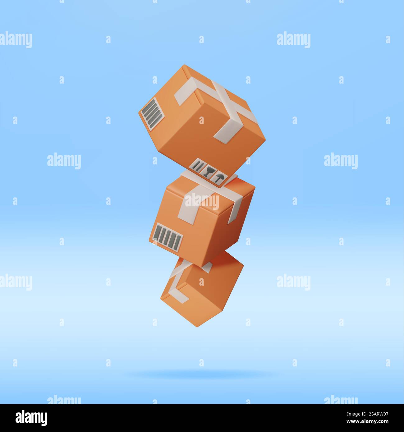 3D Stack of Cardboard Boxes Isolated. Render Heap Post Parcel in Craft ...