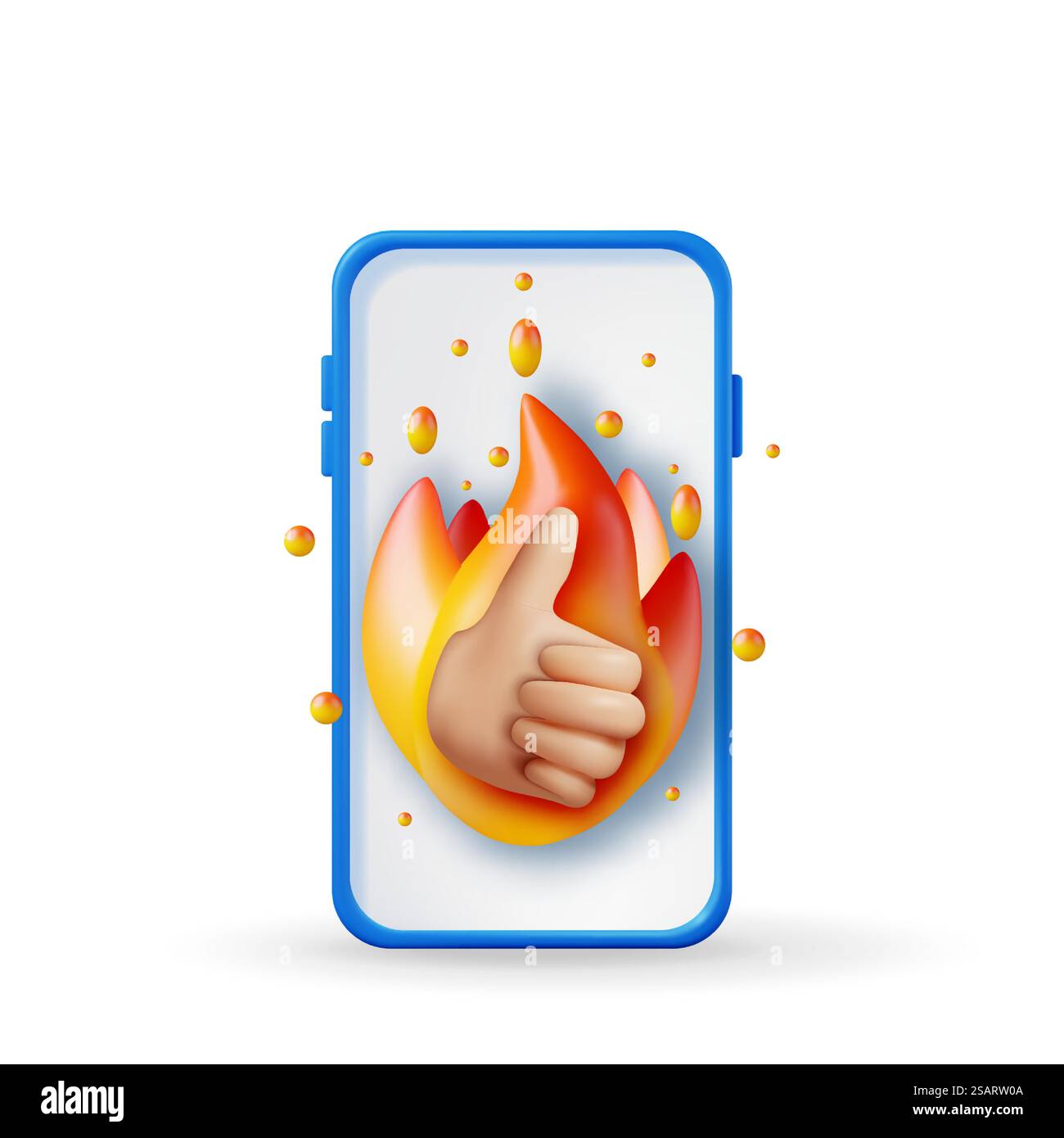 3D Thumbs Up Hand Gesture in Fire in Phone. Render Like Bonfire Hand ...