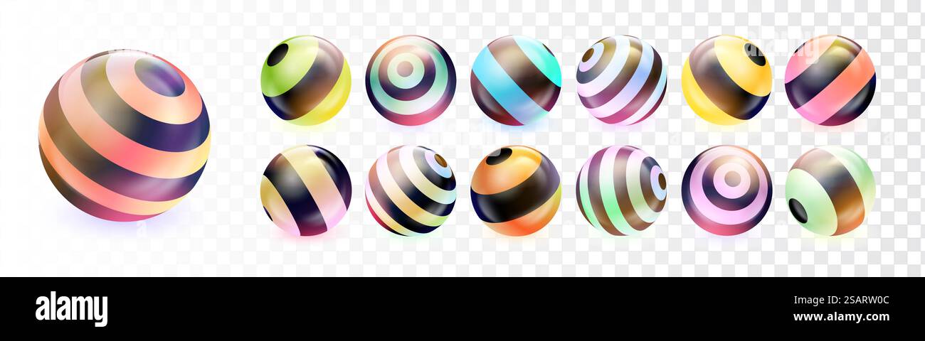 Colorful ball vector set design. Round glass balls element collection ...