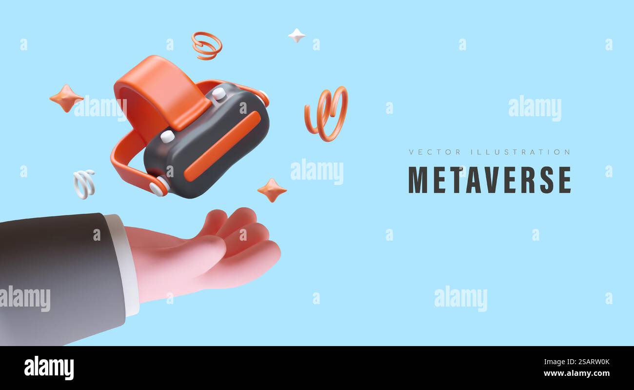 Concept of metaverse. Accessories for virtual reality. Advertising ...