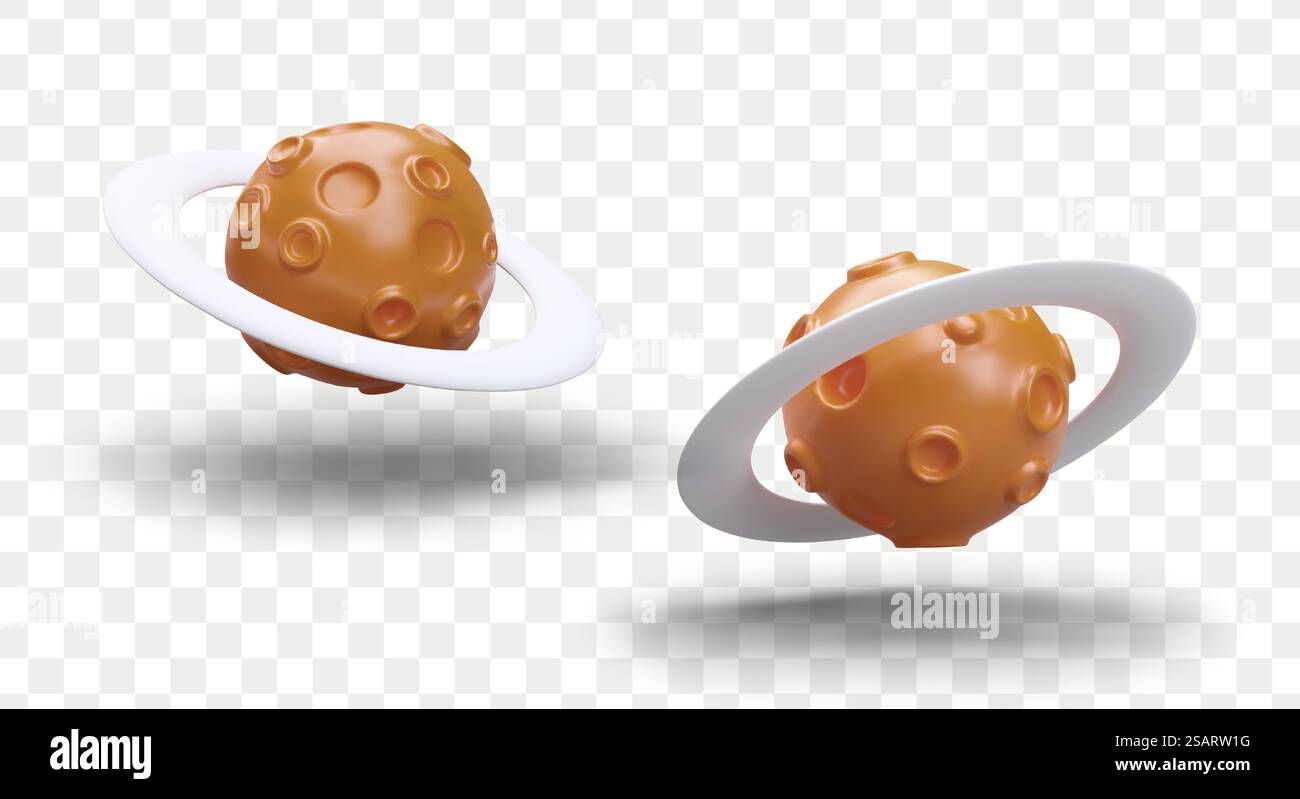 3D planet with craters and asteroid belt. Textured vector image ...