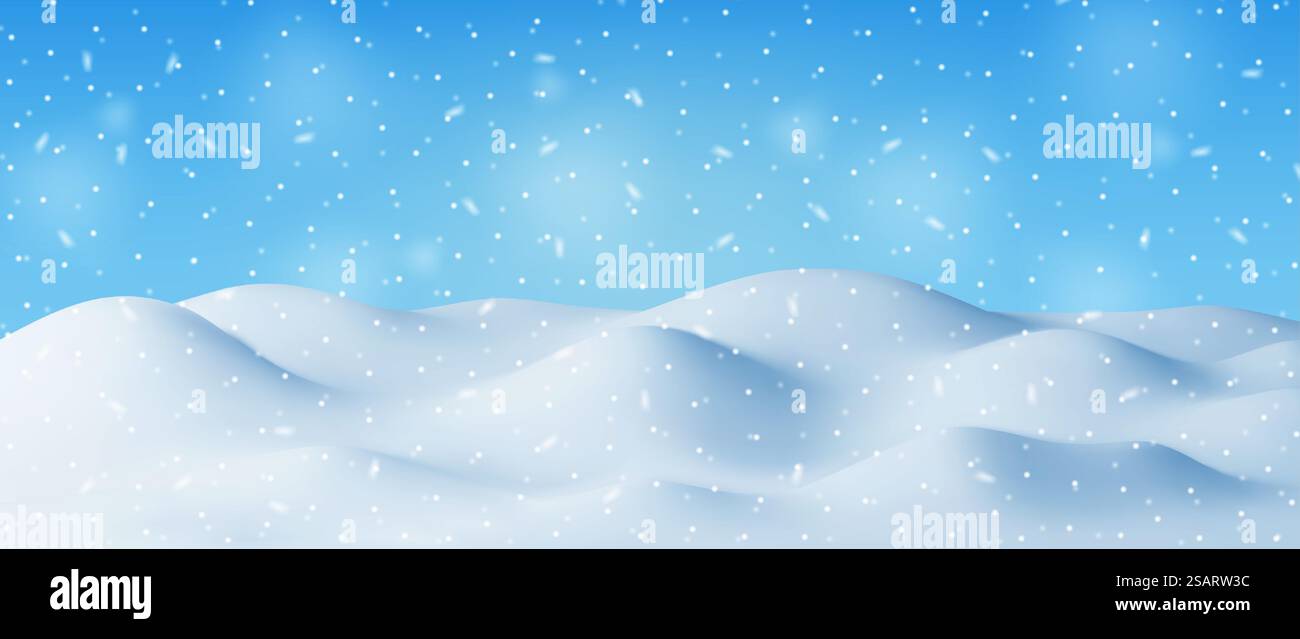 3D Winter Landscape with Snowdrifts and Snow. Render Christmas Snow ...