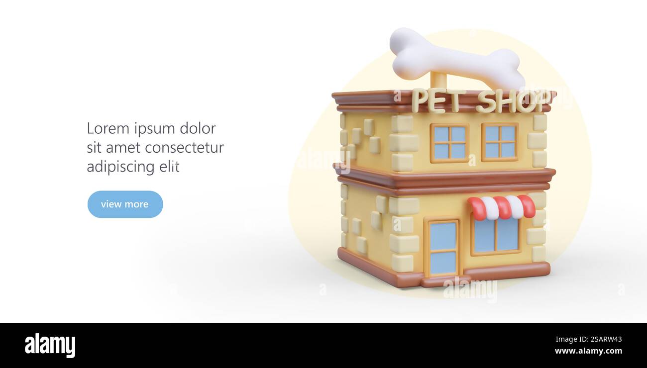 Two story pet shop. Goods for pets. Realistic building with giant ...