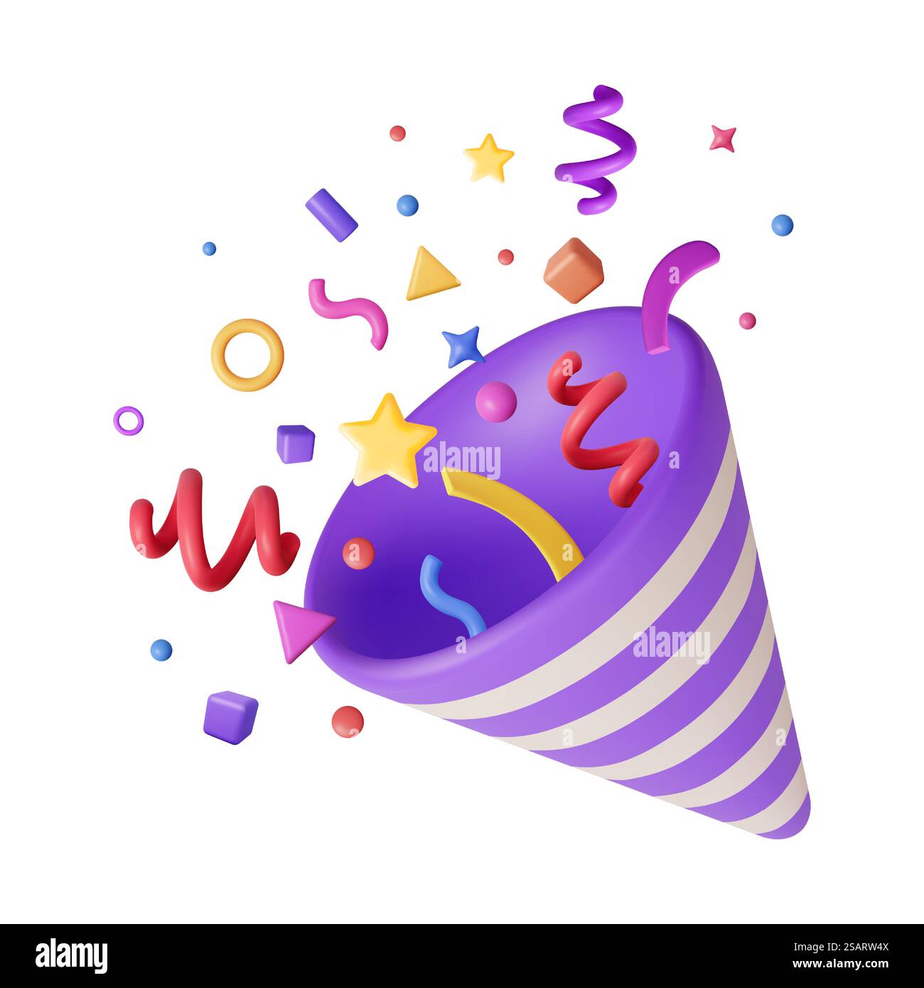 3D Party Popper with Confetti Isolated on White. Render Plasticine ...