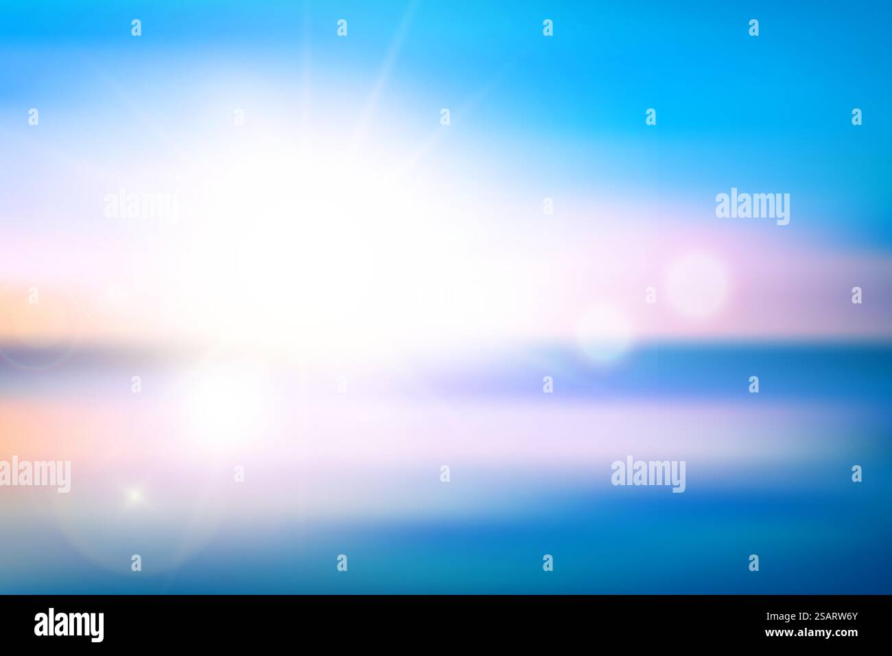 Horizon with ocean, sky and sun shine. Vector abstract blue background ...