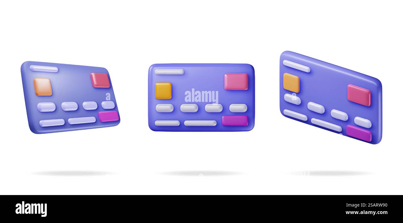 3D Bank Card Set Isolated. Render Collection of Credit Card with Chip ...