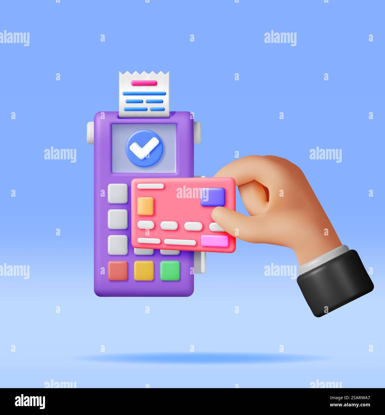 3D Payment Terminal with Card and Receipt Isolated. Render Modern POS ...