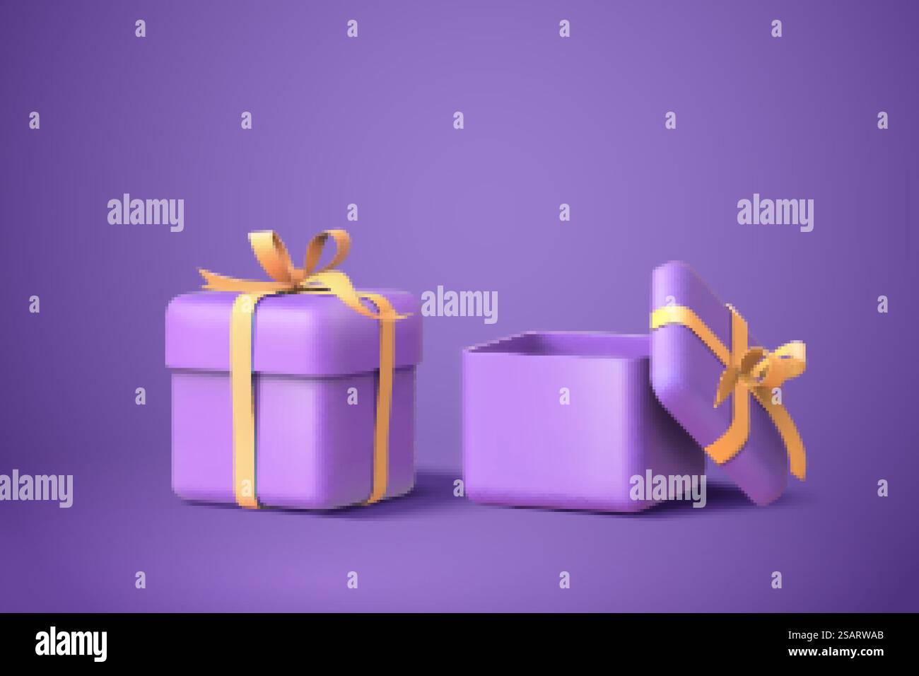 3d illustration of two purple gift boxes with bows and ribbons ...